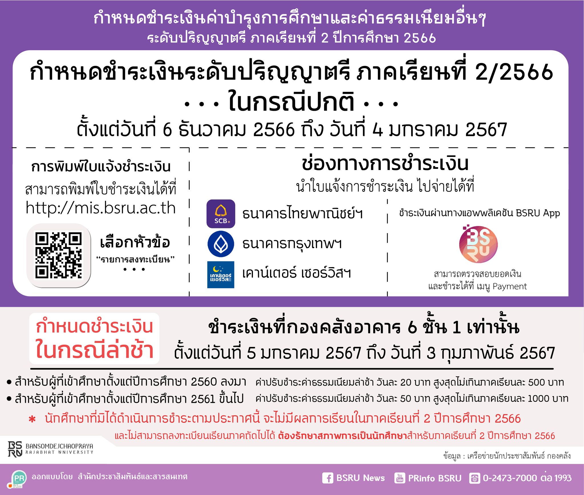 ประกาศการชำระค่าบำรุงการศึกษาประจำภาคเรียนที่ 2/ 2566